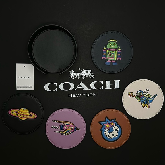 Coach | Other | Nwt Cosmic Coach Coaster Set Leather Craft Dinosaur ...